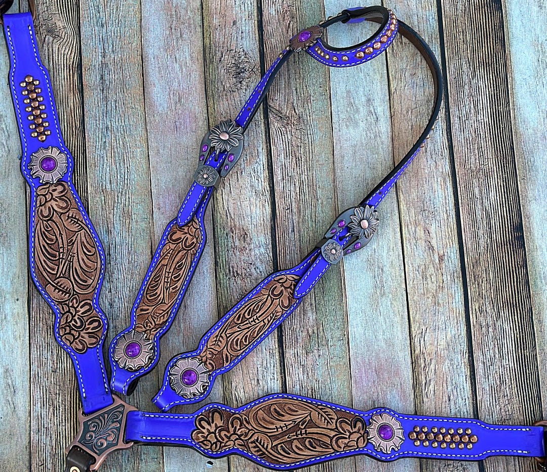 Purple Tooled Tack Set - Etsy