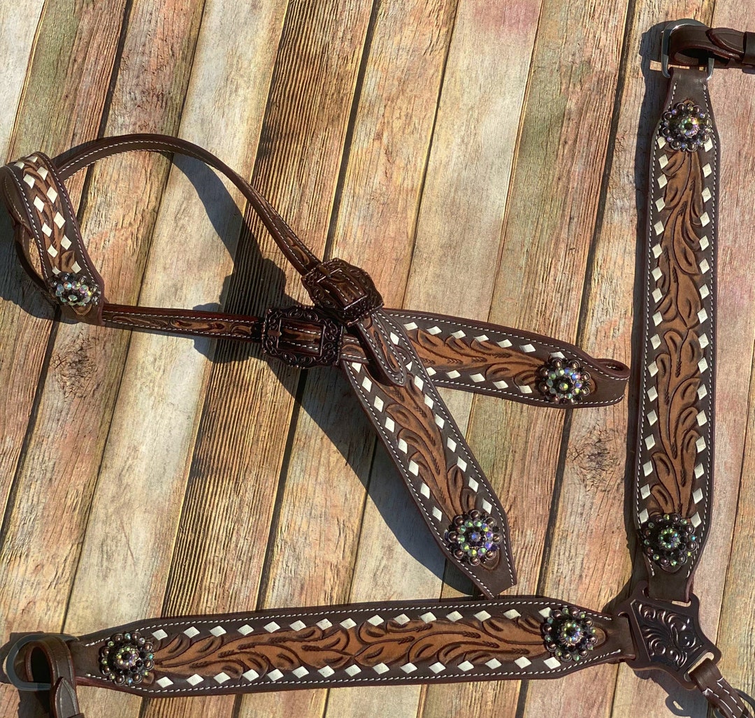 Tooled Cob Size Tack Set With White Buckstitch - Etsy