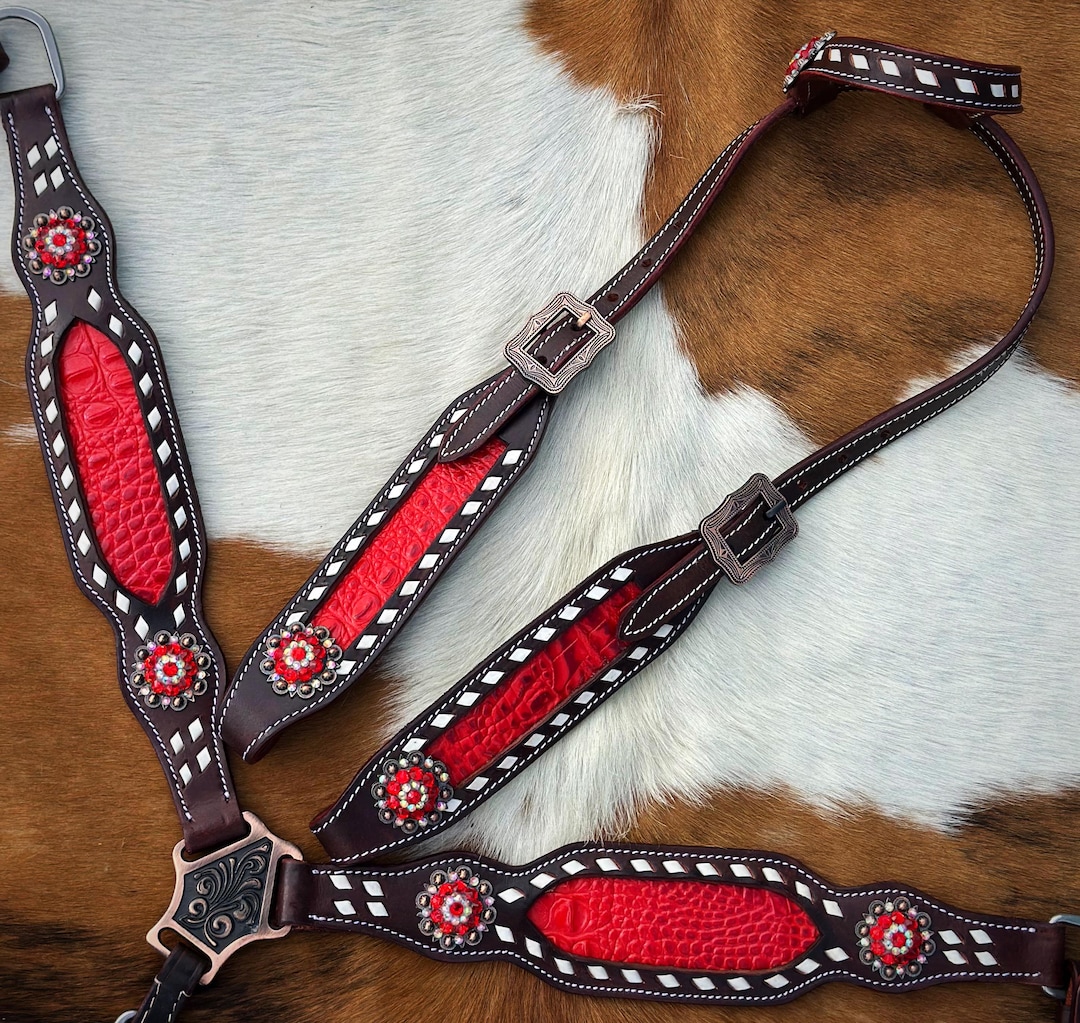 Red Gator Inlay Cob Size Tack Set - Etsy