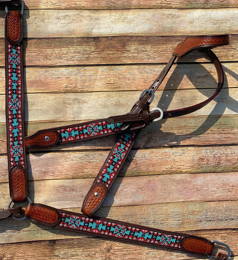 Red and Turquoise Beaded Tack Set - Etsy