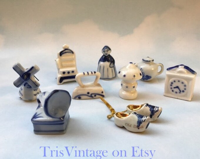 Set of Nine Vintage Delft Blue Miniature Collectible Figurines ...