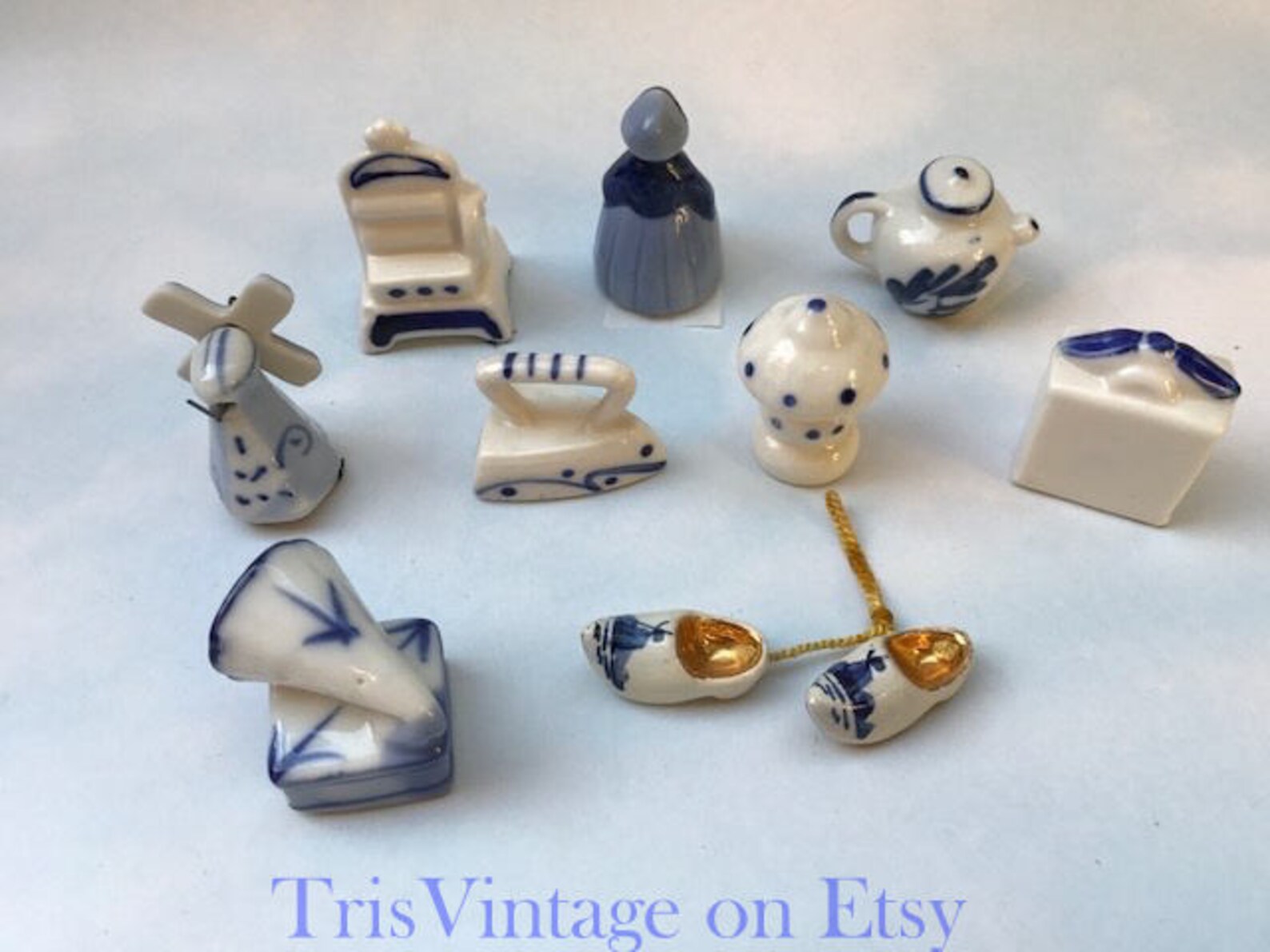 Set of Nine Vintage Delft Blue Miniature Collectible Figurines - Etsy