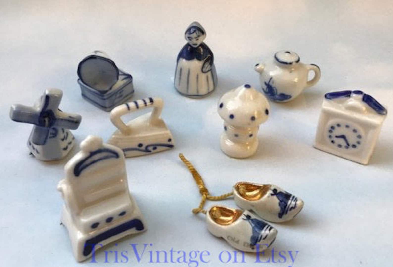 Set of Nine Vintage Delft Blue Miniature Collectible Figurines - Etsy
