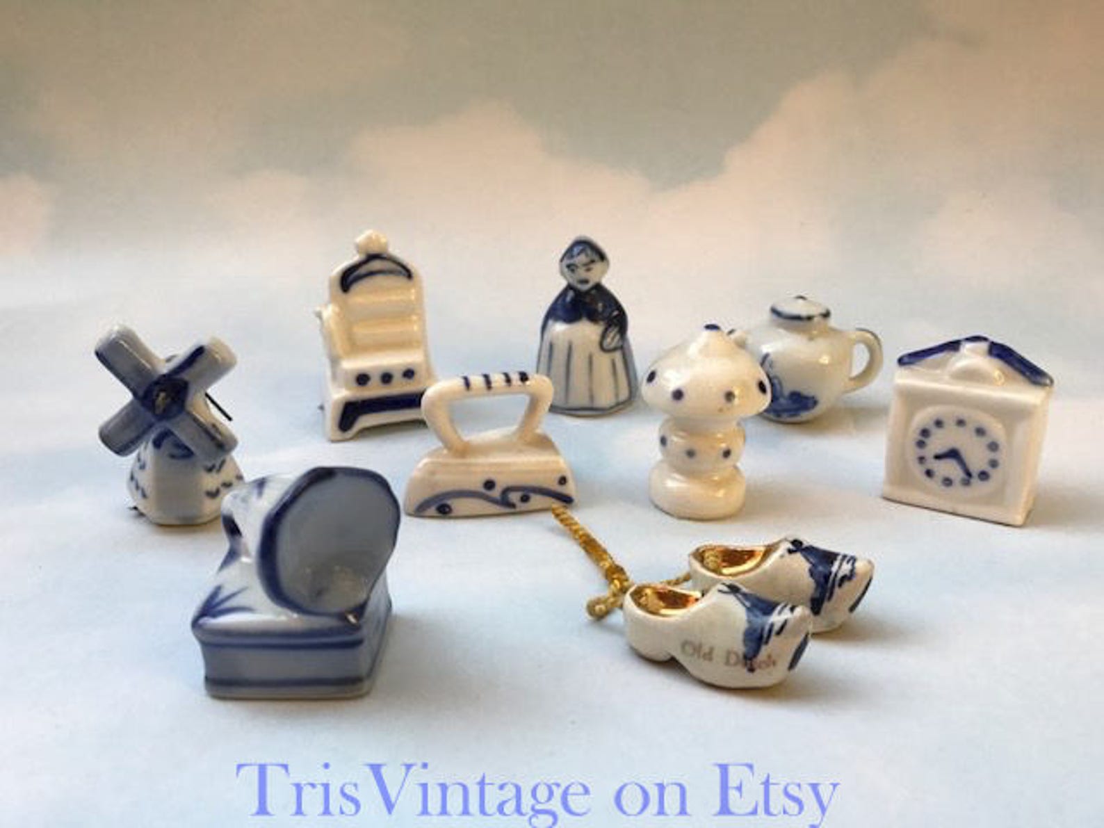 Set of Nine Vintage Delft Blue Miniature Collectible Figurines - Etsy