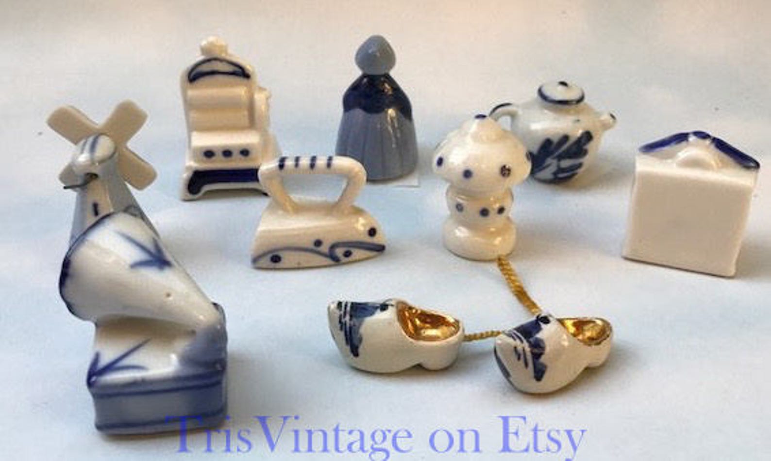 Set of Nine Vintage Delft Blue Miniature Collectible Figurines - Etsy