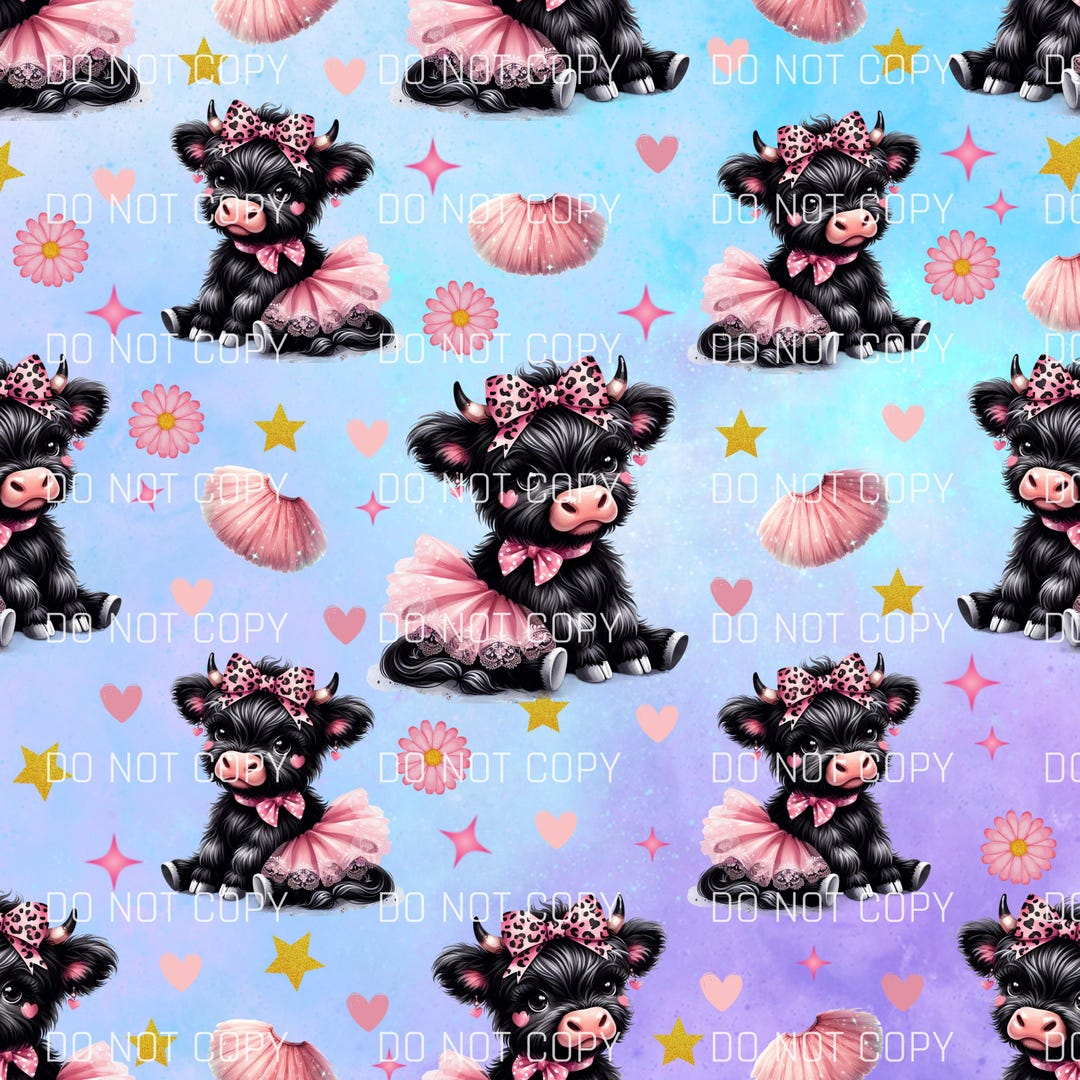 Ink Highland Cow Pattern, Baby Cow in Tutu Digital Paper,leopard Bow ...
