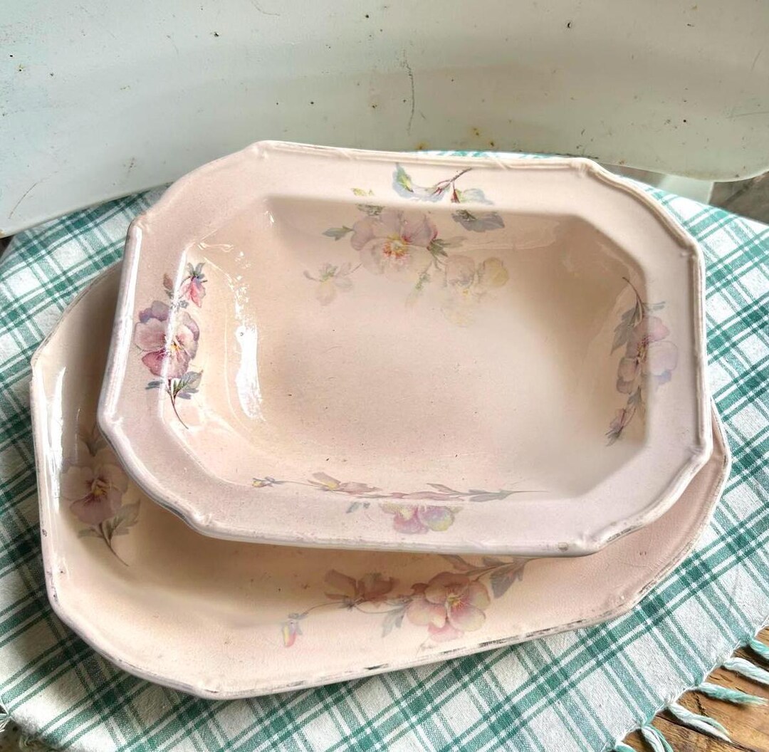 Vintage Pansy Design Serving Tray & Dish - Etsy