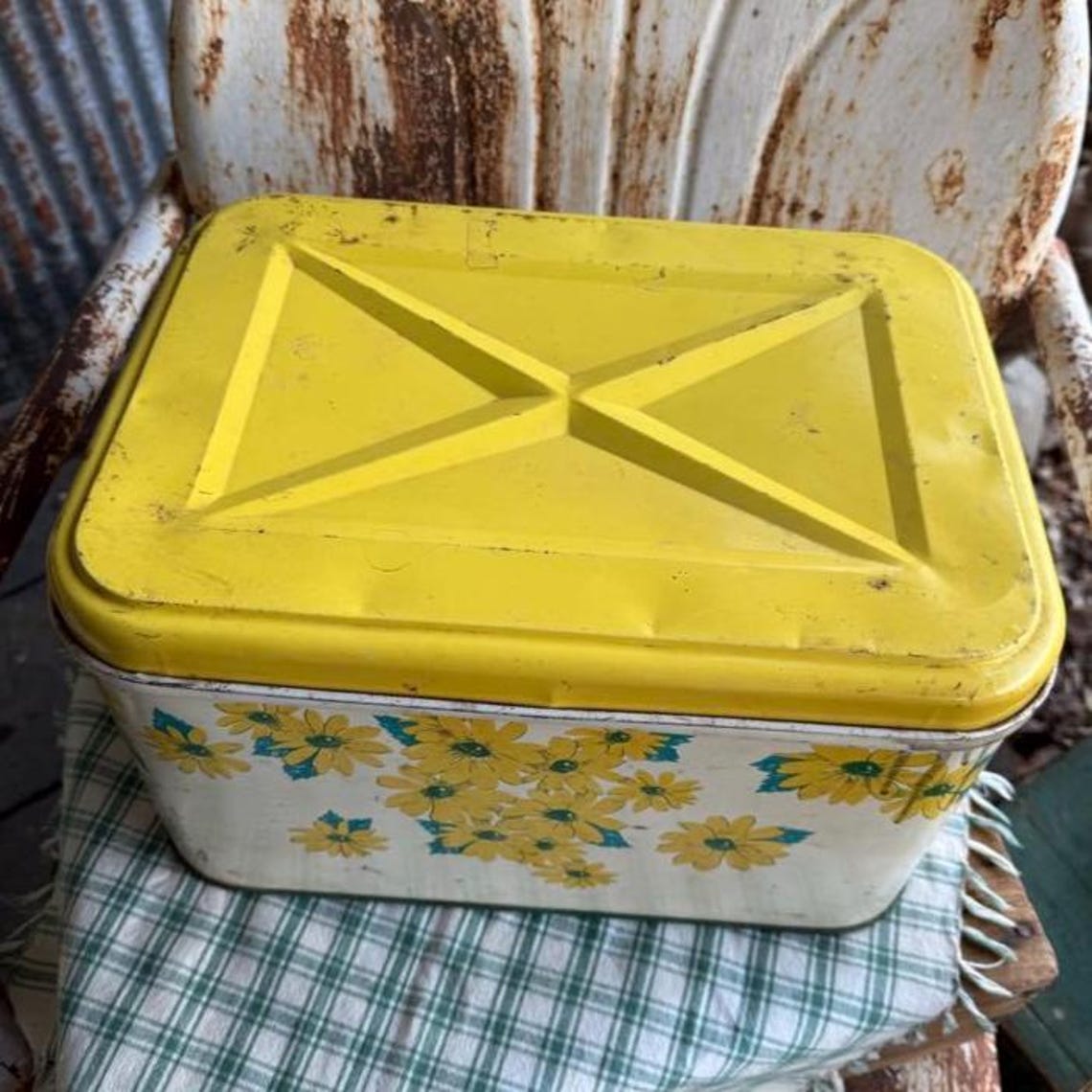 Vintage Metal Yellow Floral Bread Box - Etsy