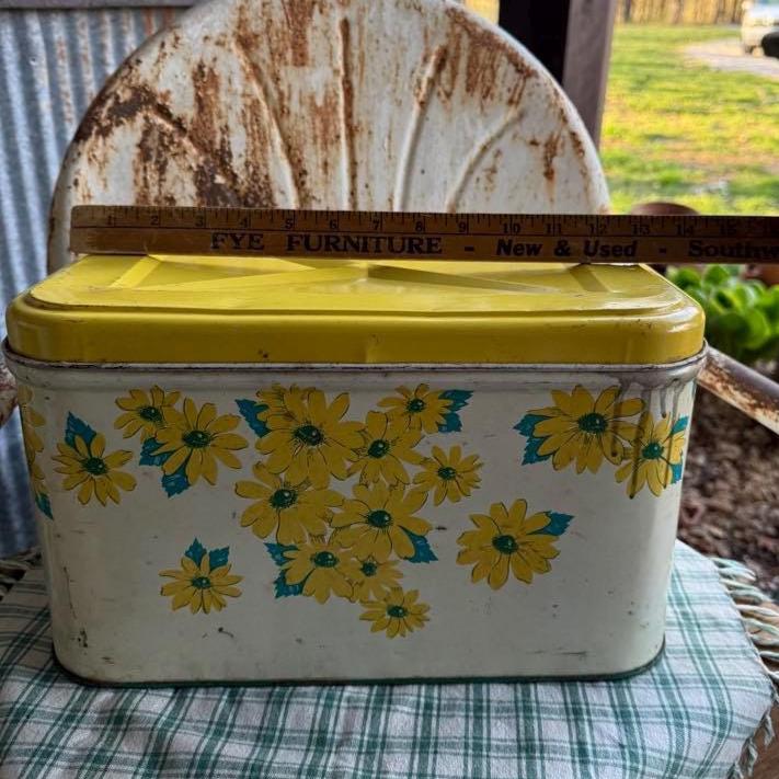 Vintage Metal Yellow Floral Bread Box - Etsy