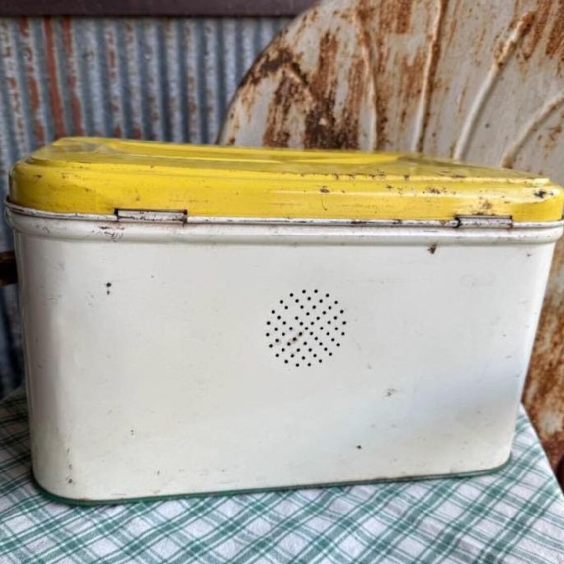 Vintage Metal Yellow Floral Bread Box - Etsy