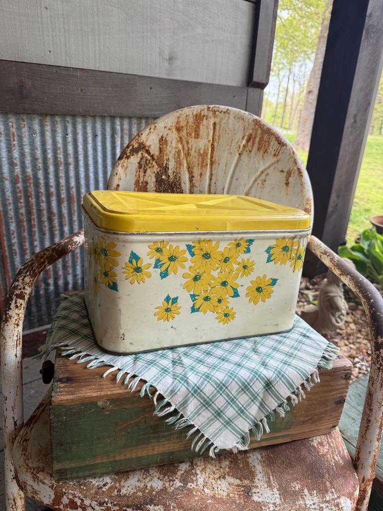 Vintage Metal Yellow Floral Bread Box - Etsy