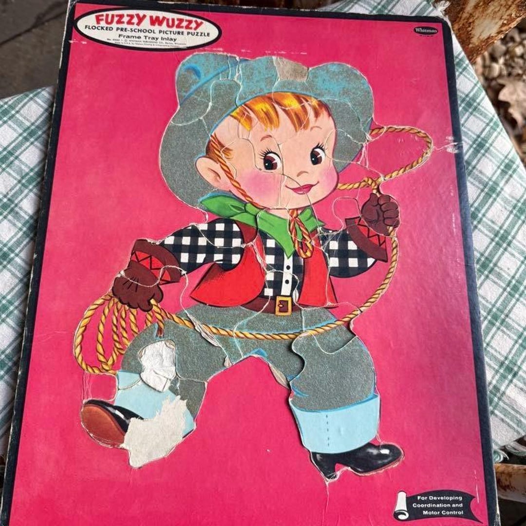 Vintage Fuzzy Wuzzy Cowboy Preschool Picture Puzzle 14”tx11”w - Etsy