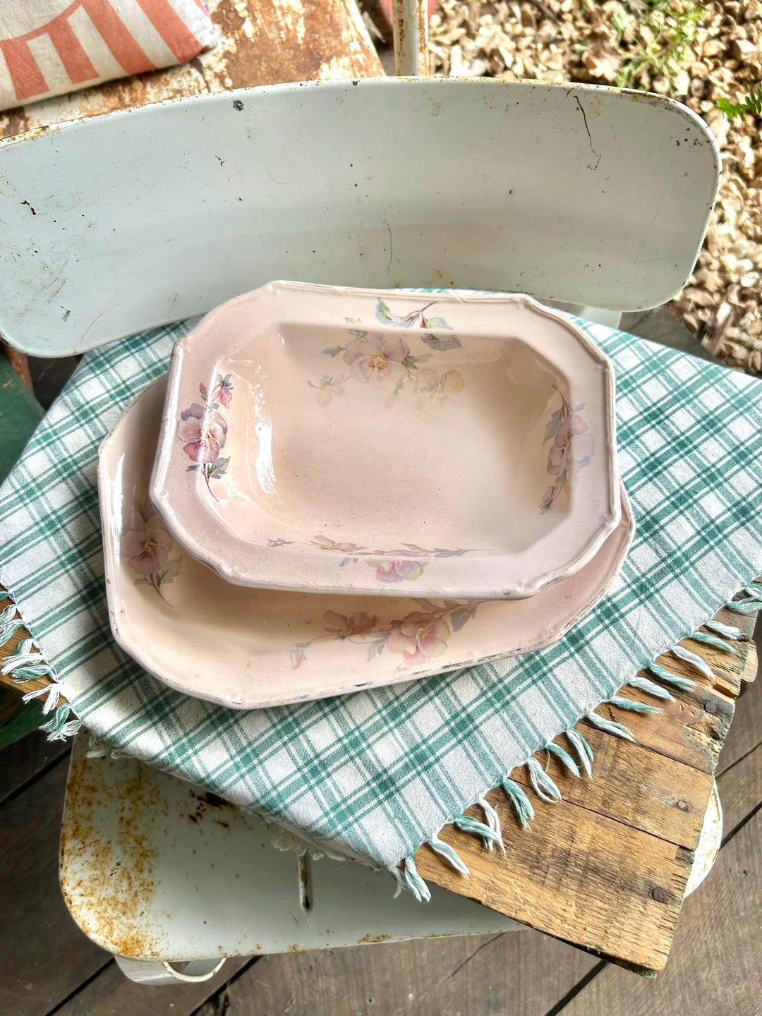 Vintage Pansy Design Serving Tray & Dish - Etsy
