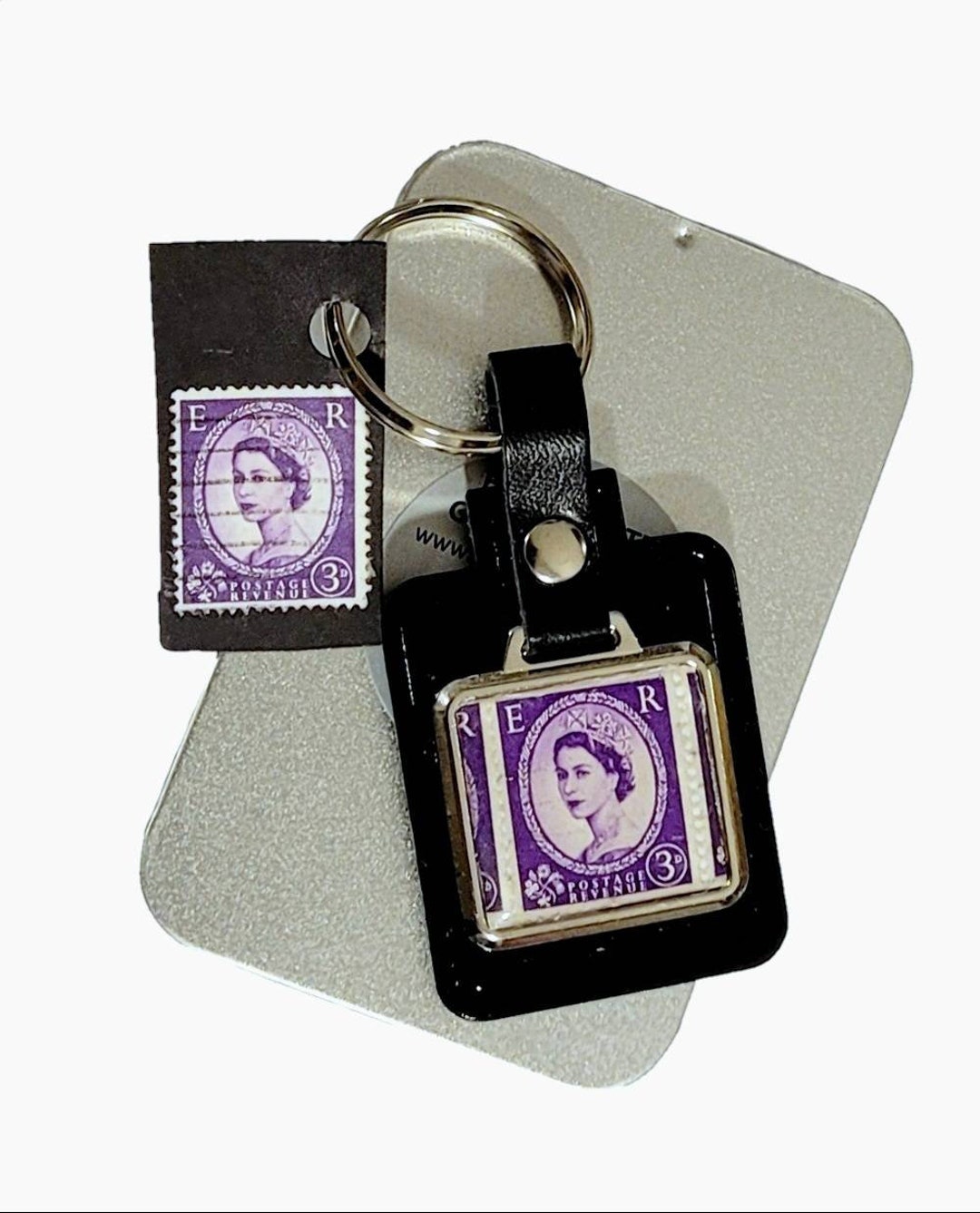 Queen Elizabeth II Postage Stamp Leather Keyfob. British Royal Keyring ...