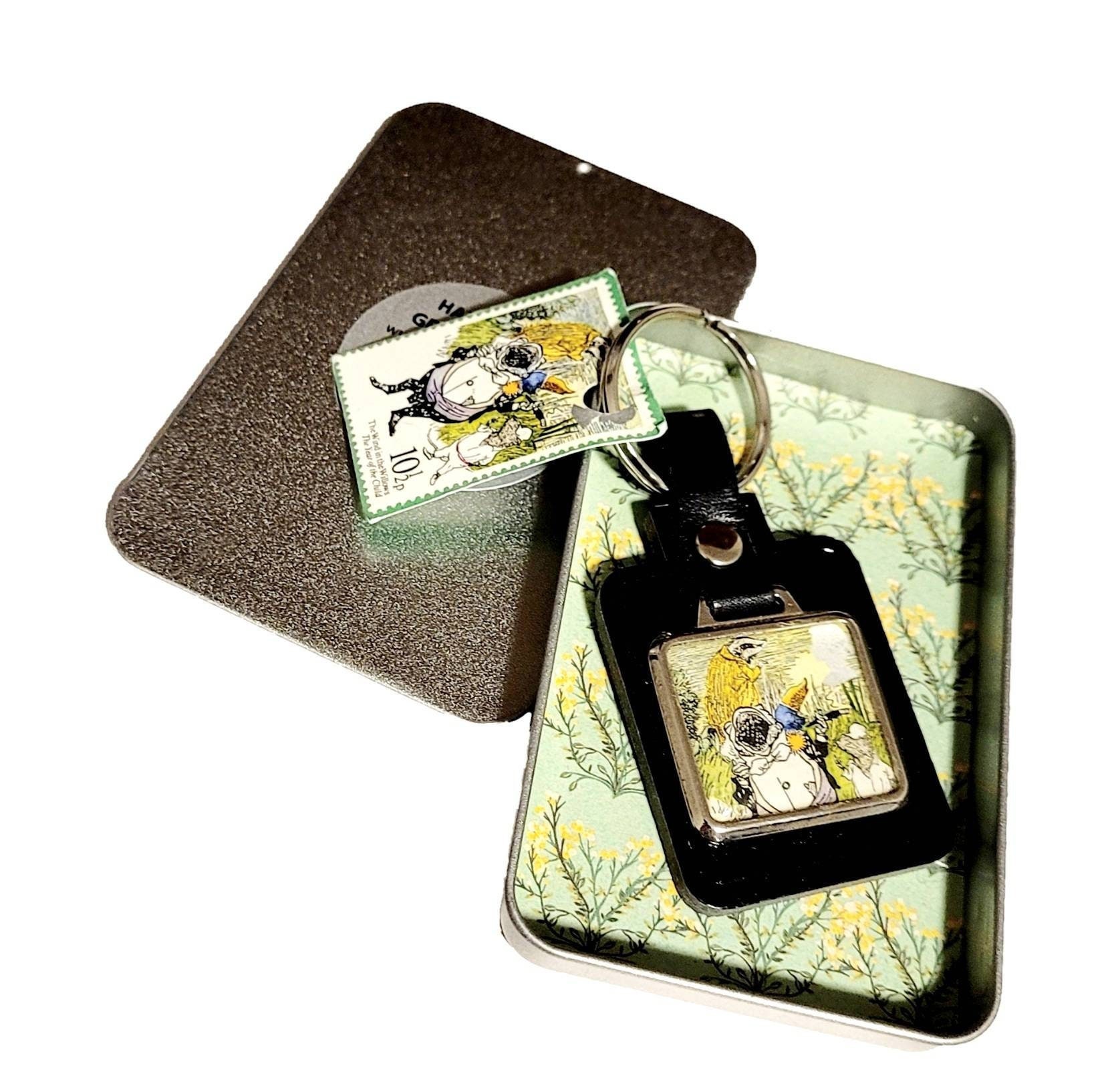 Wind in the Willows Postage Stamp Leather Keyring, Keyfob With Toad, Badger, Ratty and Mole ...