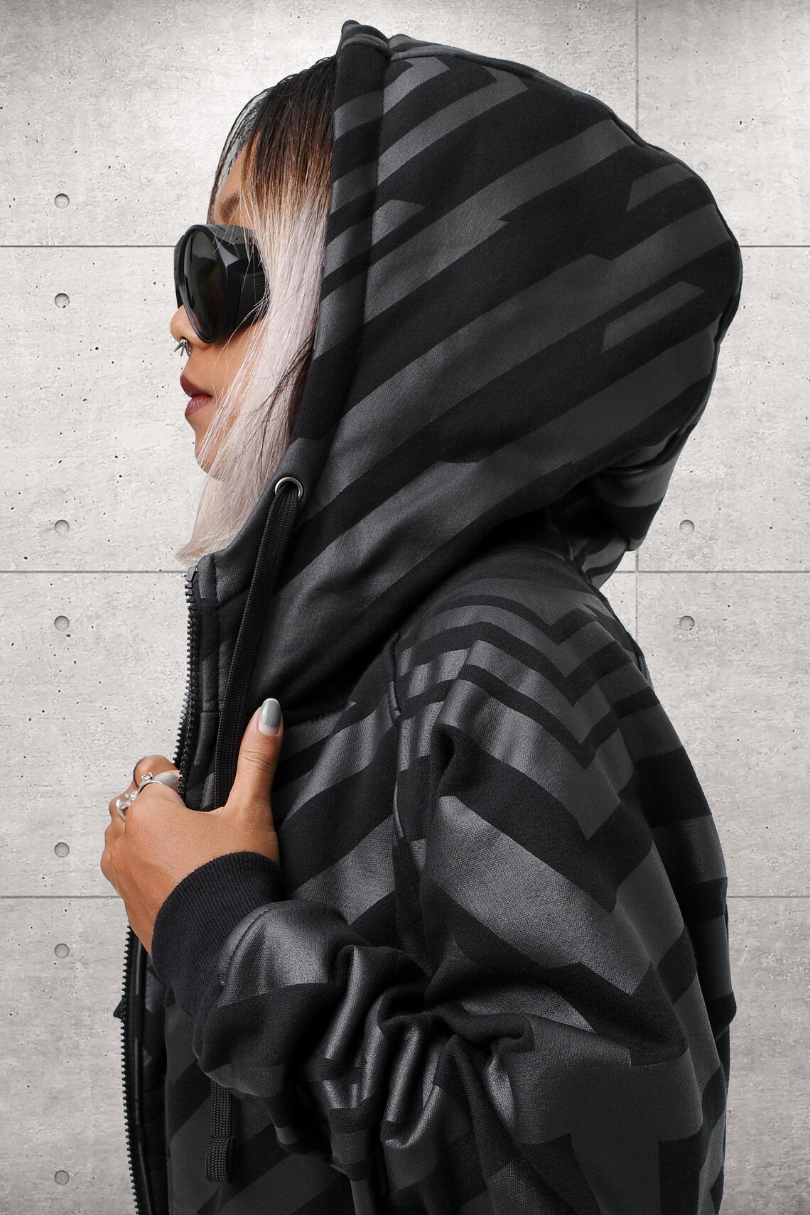 Women's Hoodie, Geometric Pattern Print, Urban Street Wear Style ...