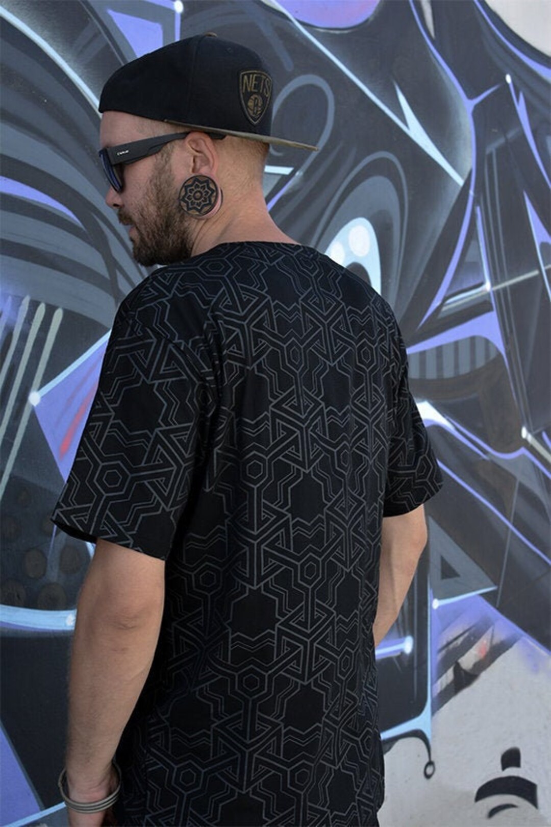 Geometric Pattern Printed T-shirt, Sacred Geometry Tee-shirt, Festival ...