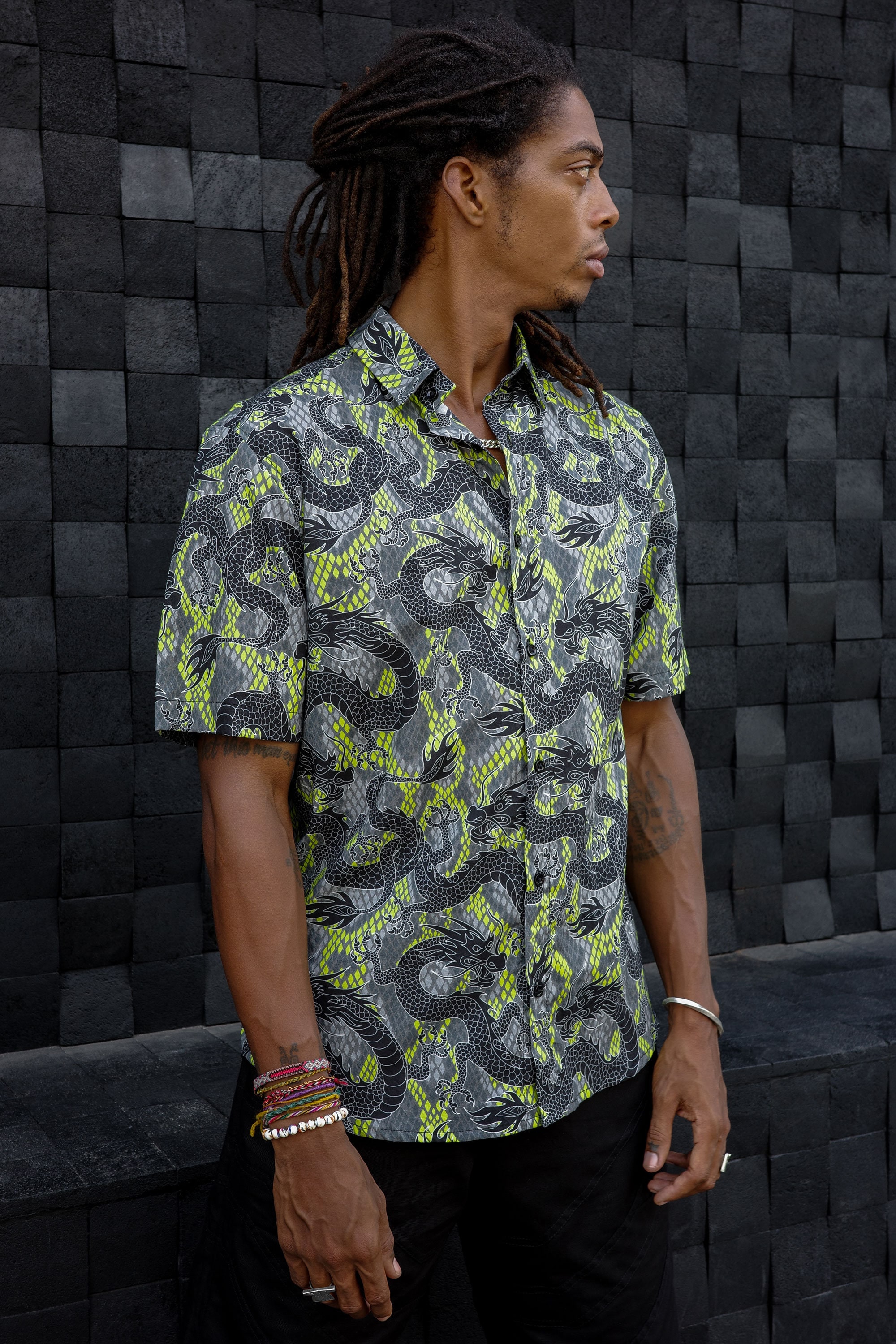 Men's Dragon Snake Print Shirt - Original Patterned Party Shirt ...