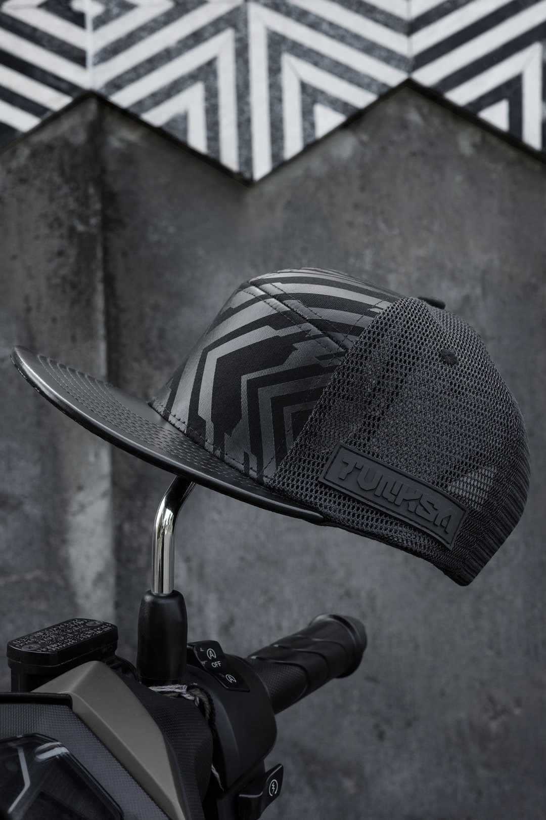 Black Screen-printed Adjustable Cap, Geometric Pattern, Festival ...