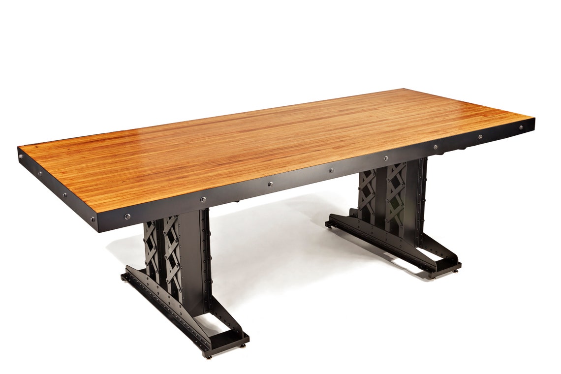 Large Industrial Hot Riveted Railroad Trestle Dining Table - Etsy