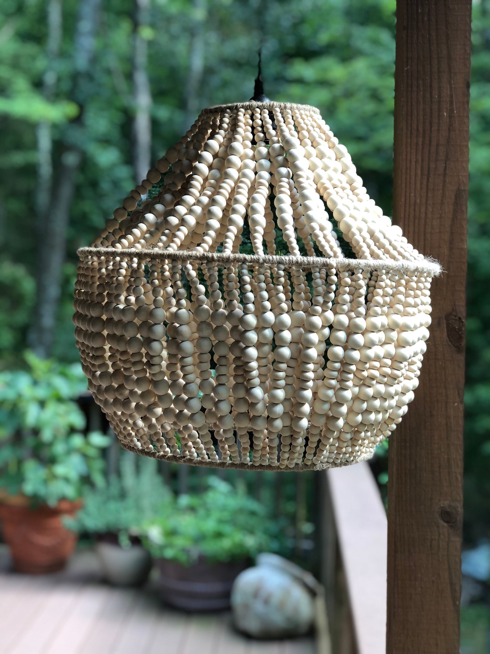 Wood Beaded Pendant Light Hanging Chandelier Beaded Light | Etsy