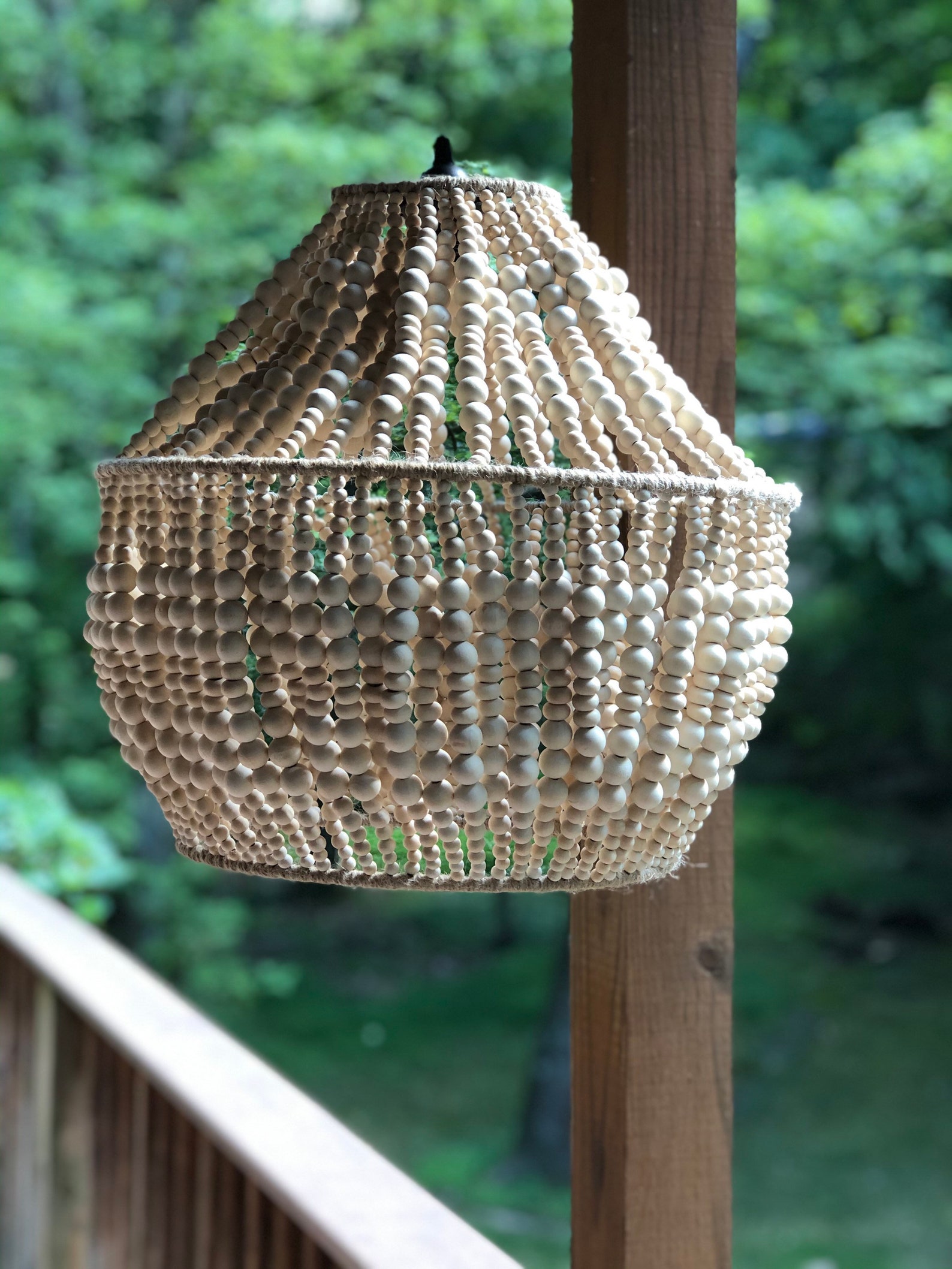 Wood Beaded Pendant Light Hanging Chandelier Beaded Light | Etsy