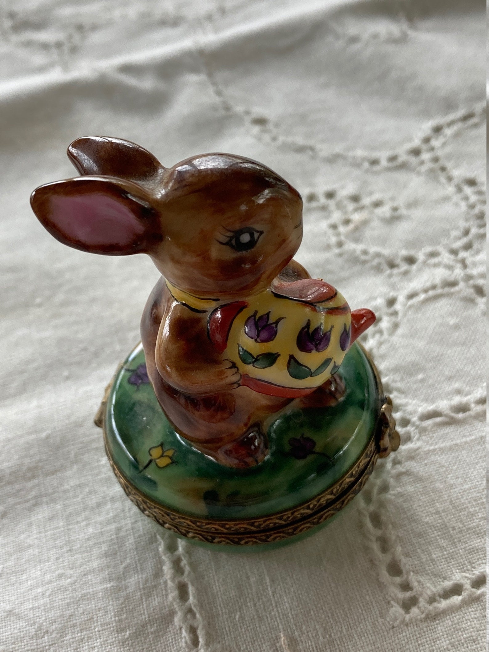Vintage Limoges, Peint Main, Trinket Box, Bunny With a Watering Can ...