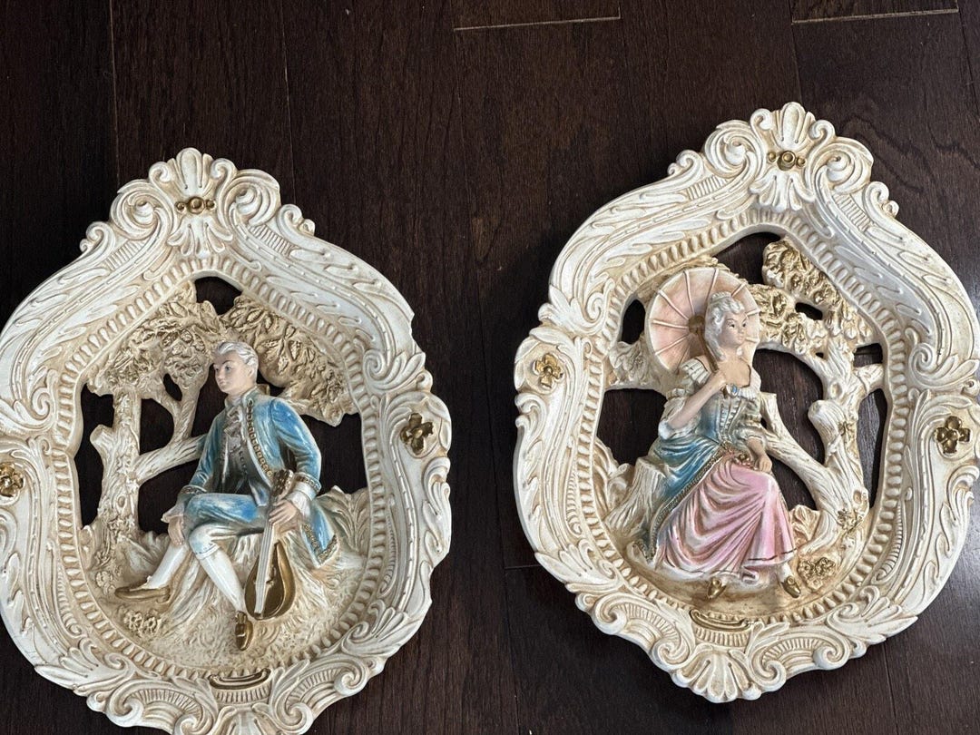 Vintage Wall Plaques - Baroque Victorian Couple- Set of Two 1963 ...