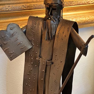 Vintage MCM Metal Sculpture Moses Statue Ten Commandments Torah Tablets ...