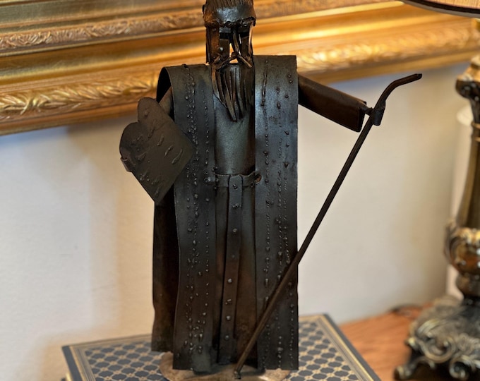 Vintage MCM Metal Sculpture Moses Statue Ten Commandments Torah Tablets ...