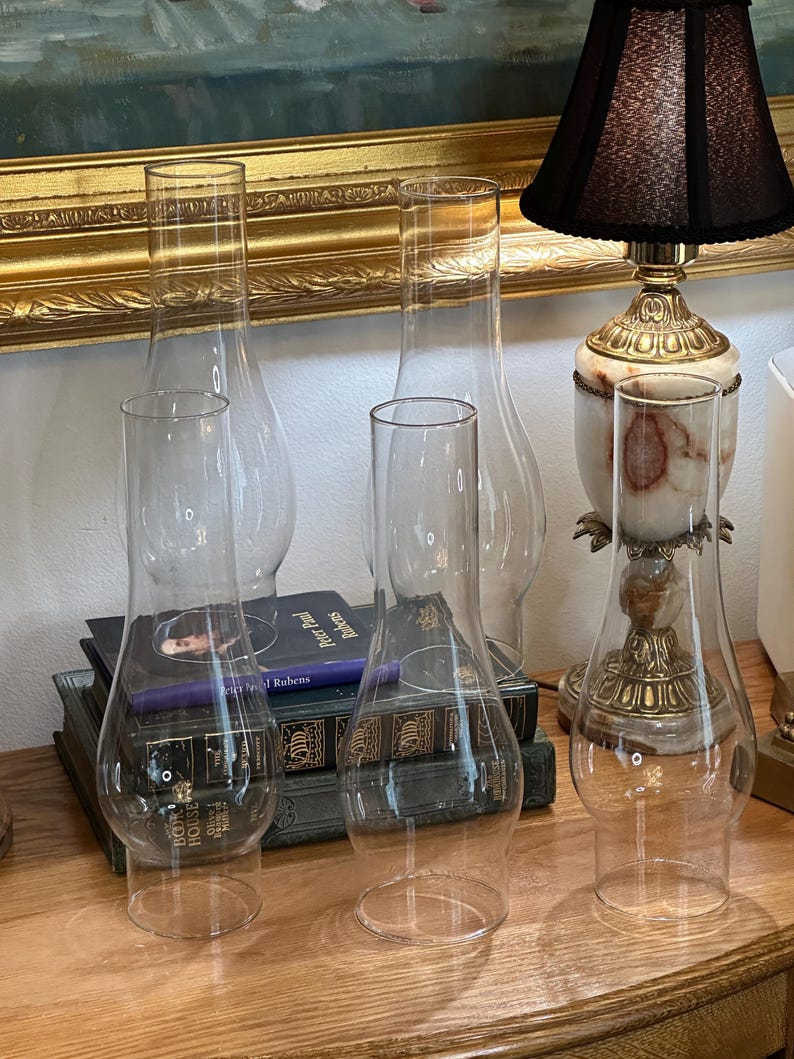 Vintage Glass Hurricane Chimneys – Oil Lamp Replacement Shades – Sold ...