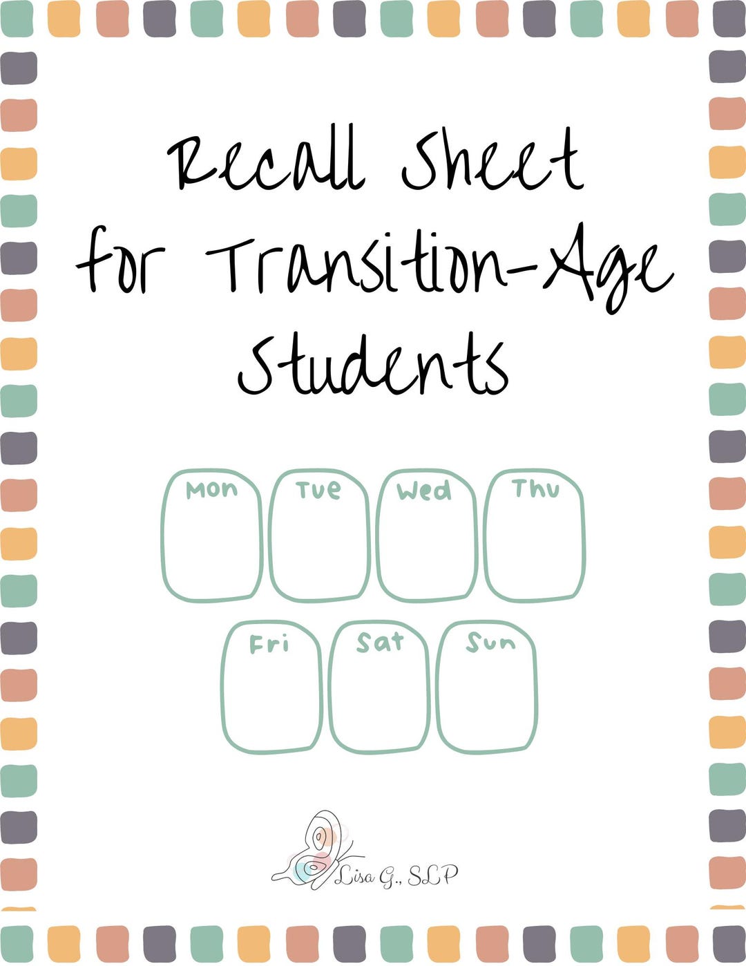 Daily Recall Sheet for Transition-age Students // Special Education ...