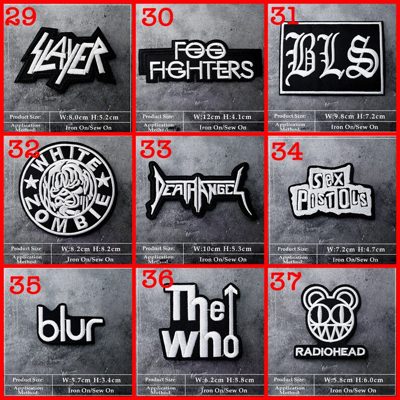 Rock Band Patches Black and White for Clothing, Embroidery Stripes Iron ...