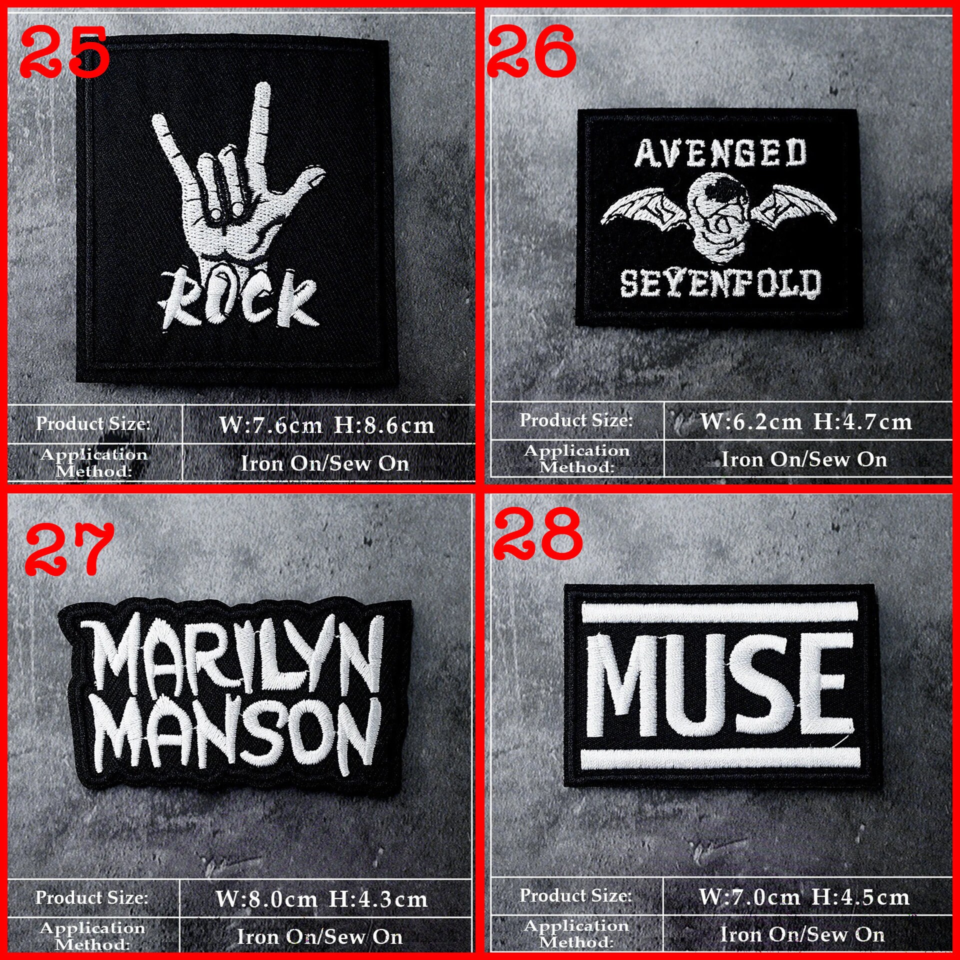 Rock Band Patches Black and White for Clothing, Embroidery Stripes Iron ...
