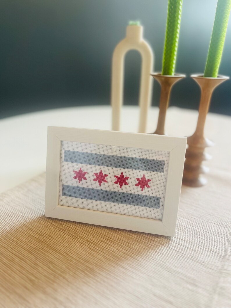 Hand Embroidered Chicago Flag Cross Stitch, City Souvenir - Etsy