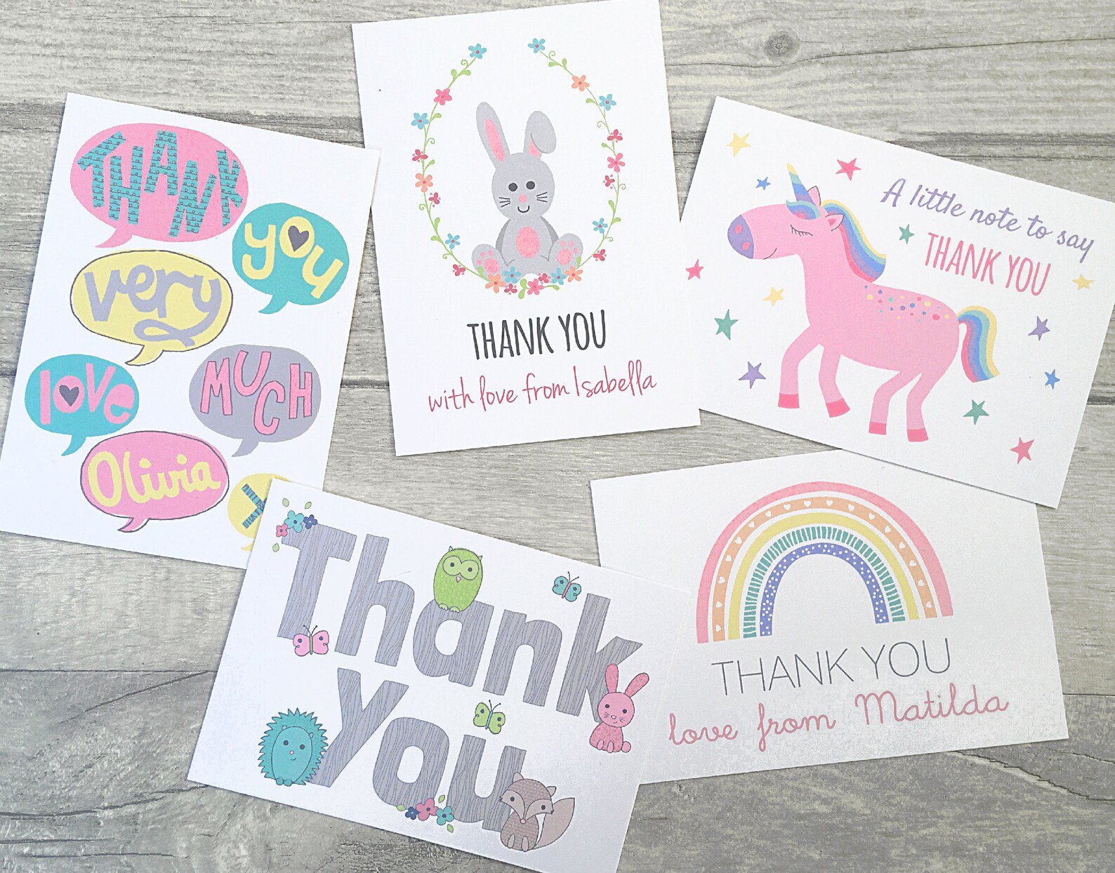 Personalised Rainbow Thank You Note Cards Childrens Notecard | Etsy UK