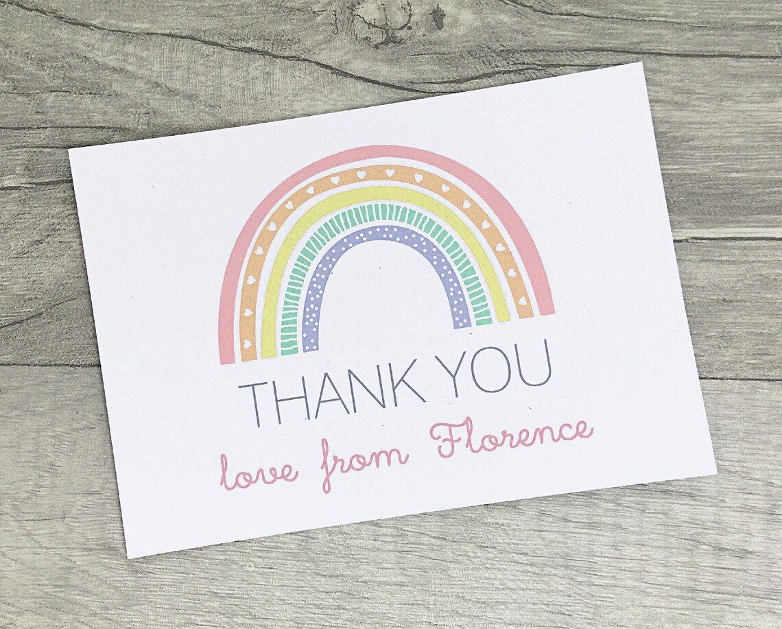Personalised Rainbow Thank You Note Cards for Children - Etsy UK