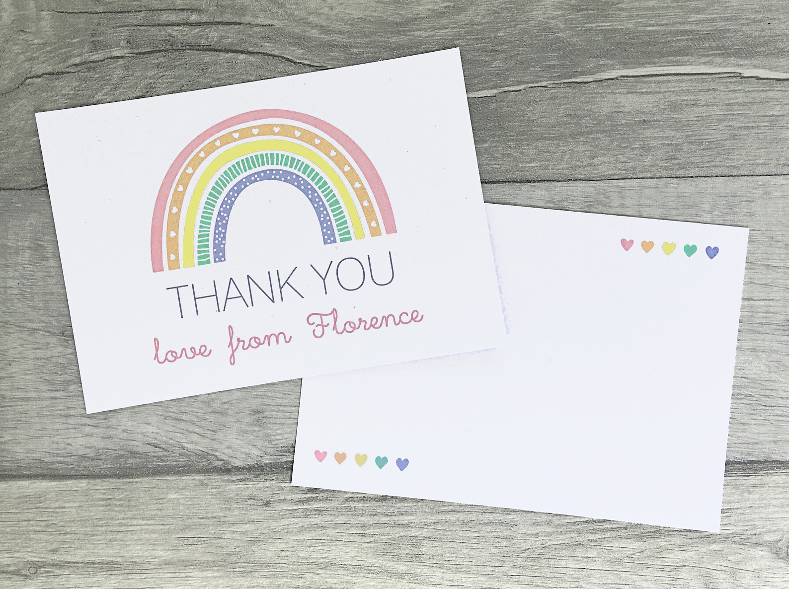 Personalised Rainbow Thank You Note Cards for Children - Etsy UK
