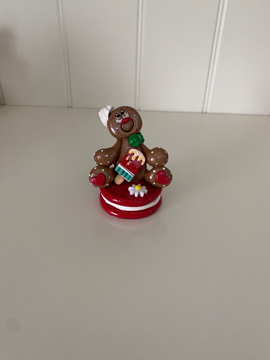 Polymer Clay Gingerbread Man Sitting on a Cookie With a Watermelon ...