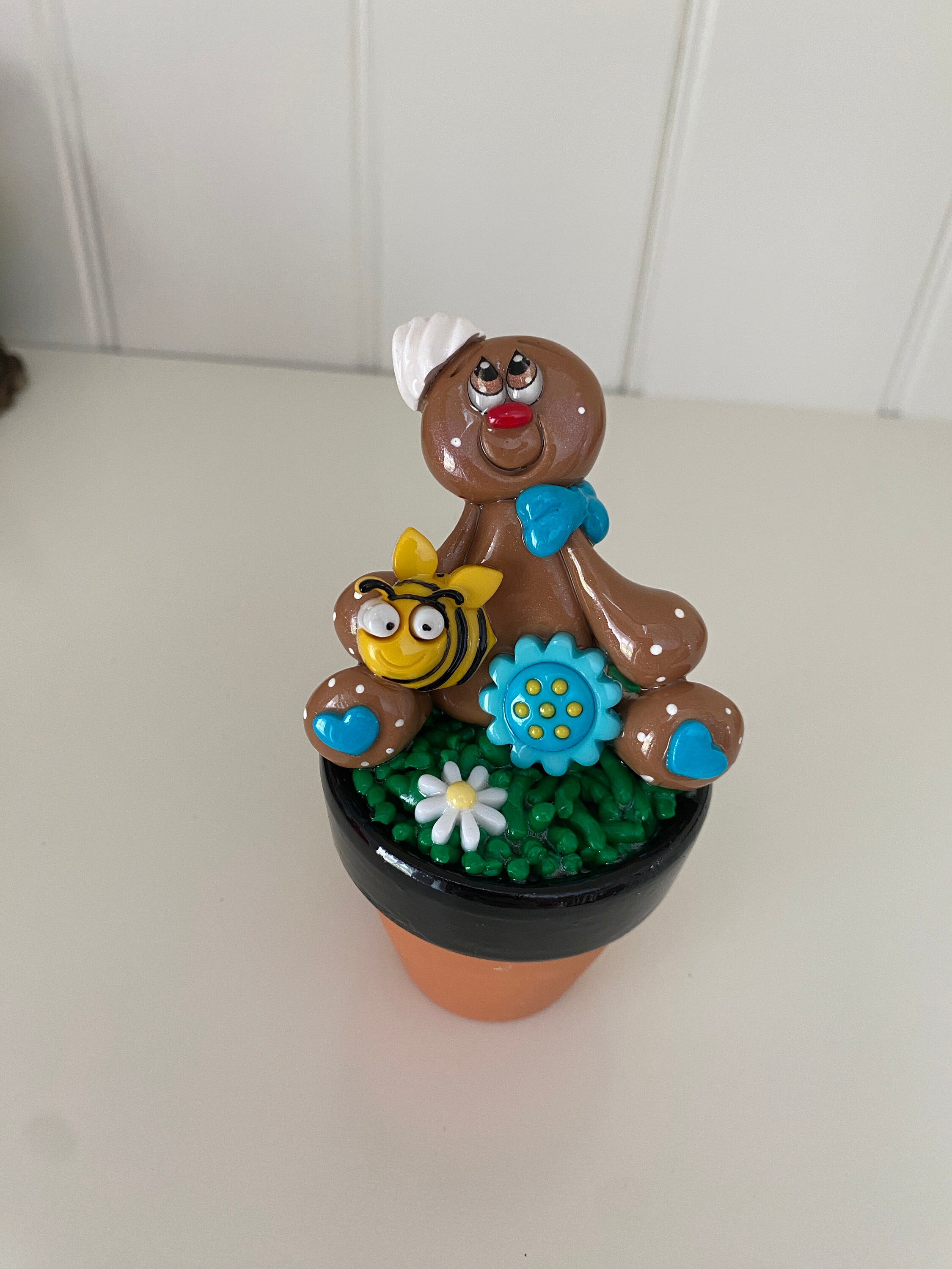 Polymer Clay Gingerbread Man Sitting in a Garden Pot - Etsy