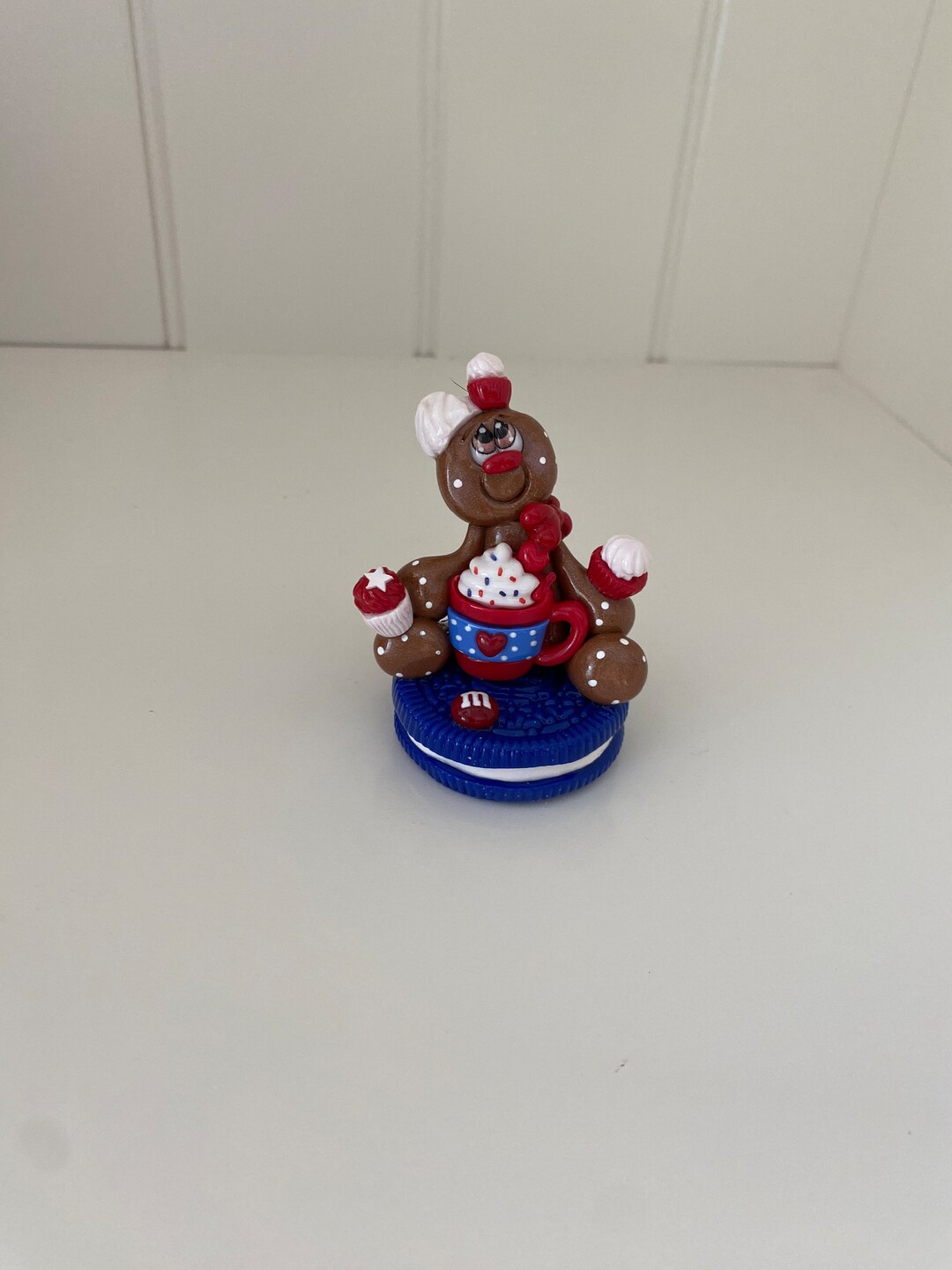 Polymer Clay Patriotic Gingerbread Man Sitting on a Cookie - Etsy