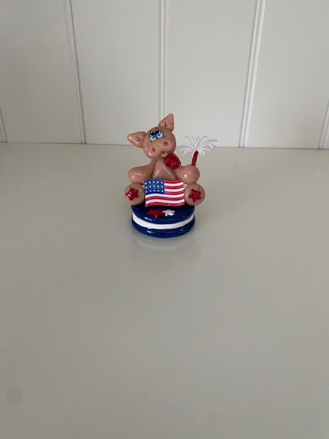 Polymer Clay 4th of July Pig Sitting on a Cookie With a Flag and ...