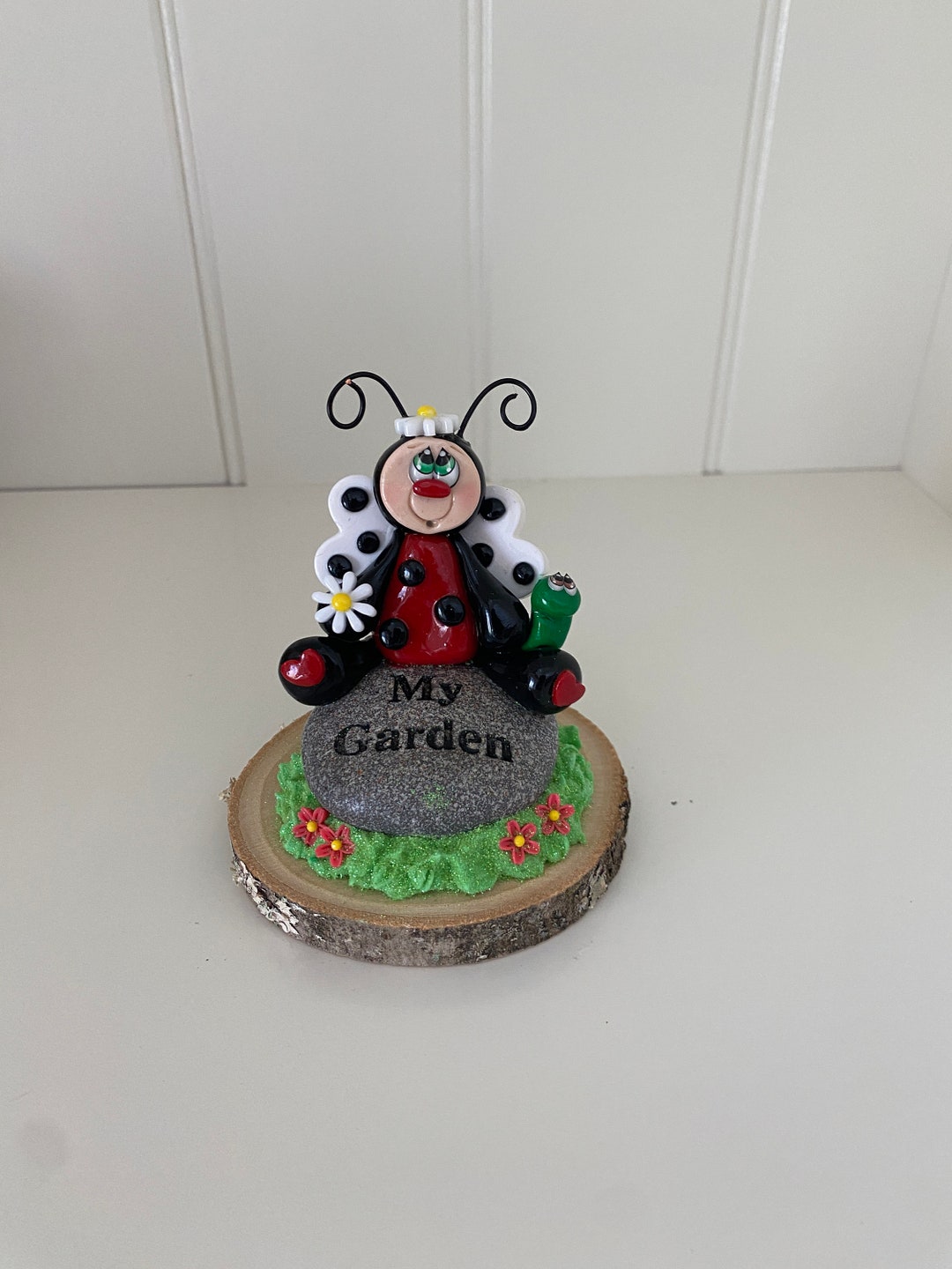 Polymer Clay Ladybug Sitting on a Garden Rock - Etsy