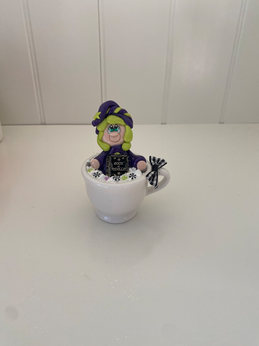 Polymer Clay Witch Sitting in a Ceramic Cup With Her Spell Book - Etsy