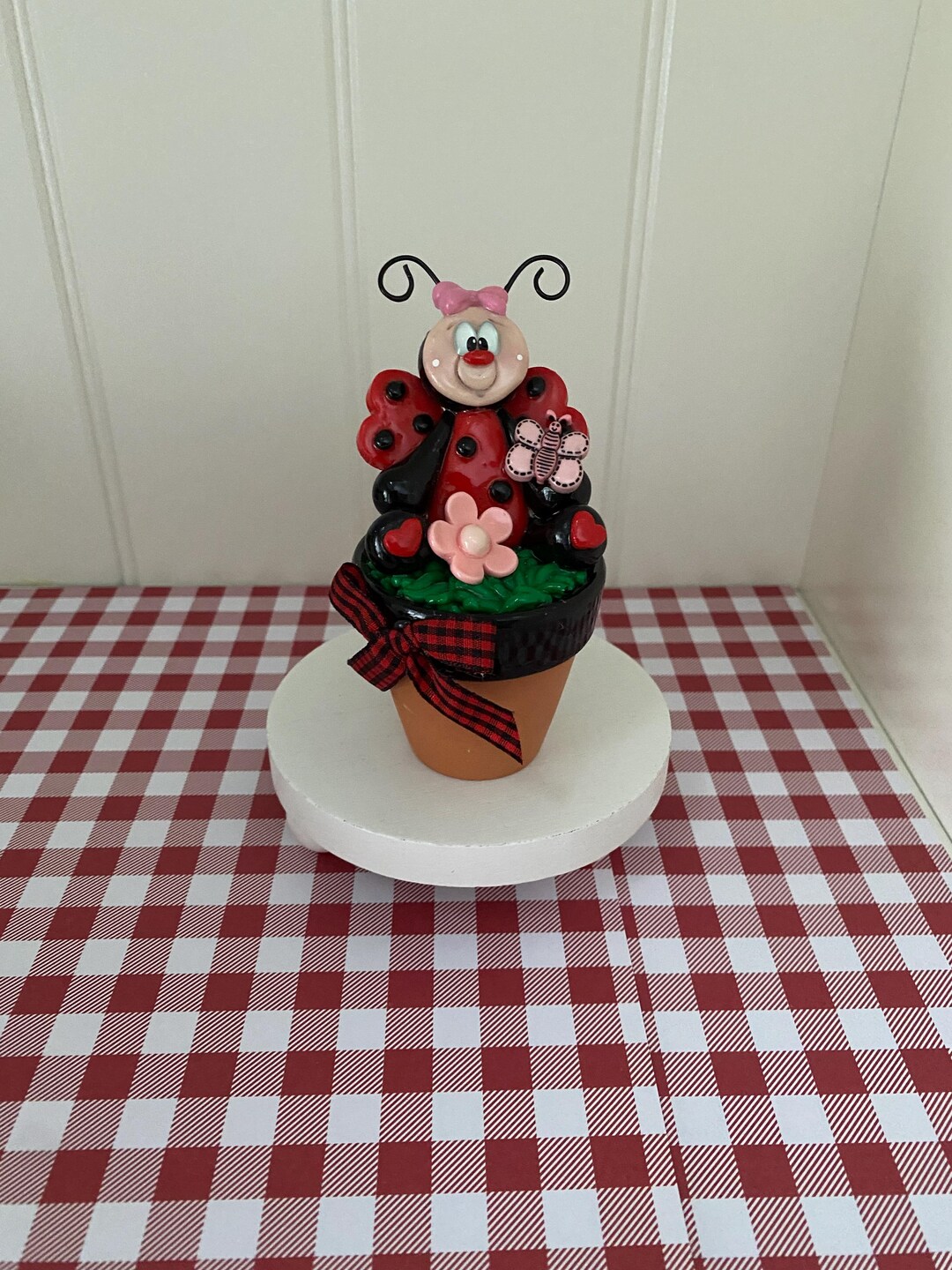 Clay Figures, Clay Ladybug Figure, Ladybug Decor, Garden Decor, Tiered ...