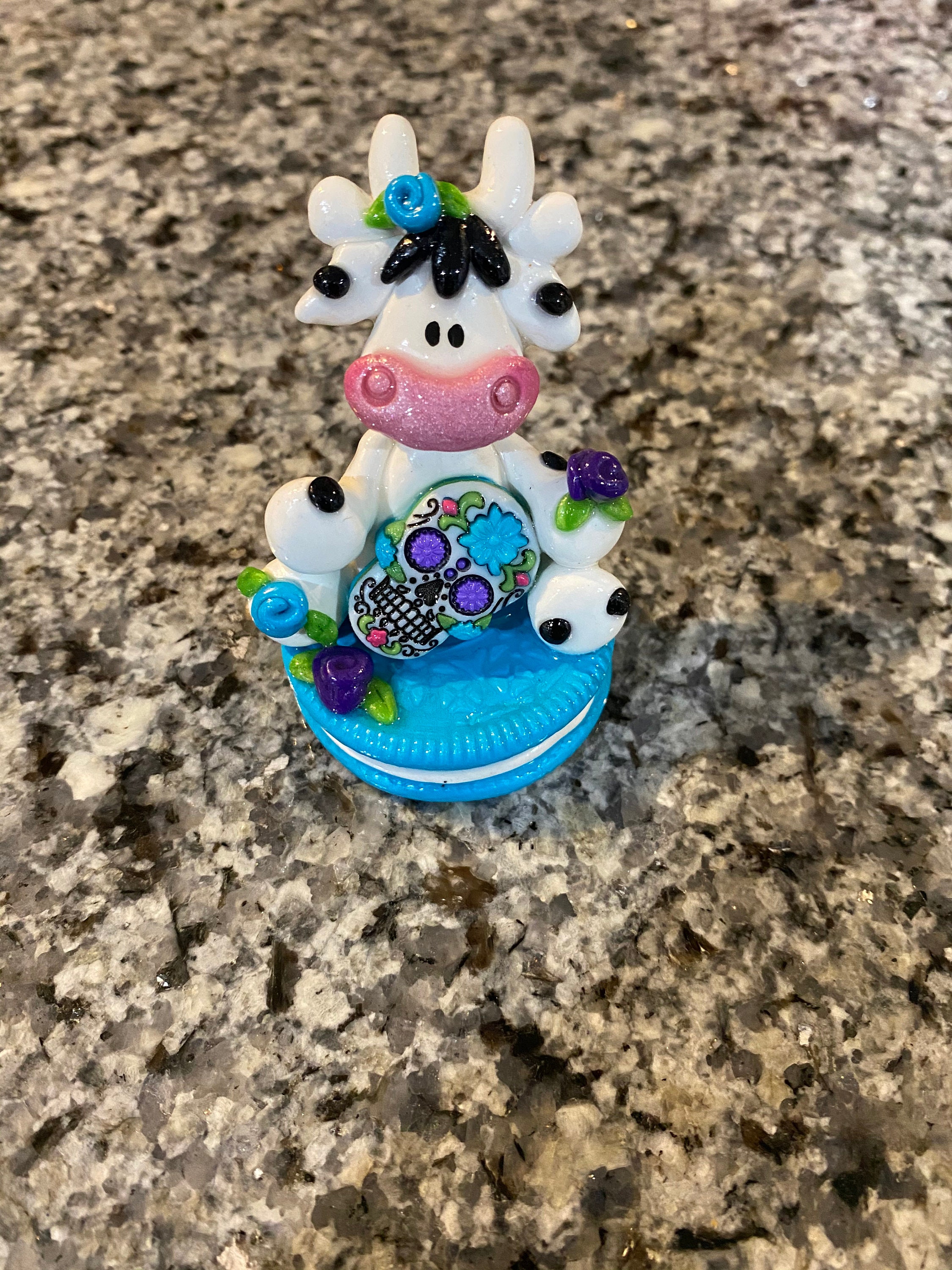 Handmade Polymer Clay Cow with the Day of the Dead Skeleton. | Etsy