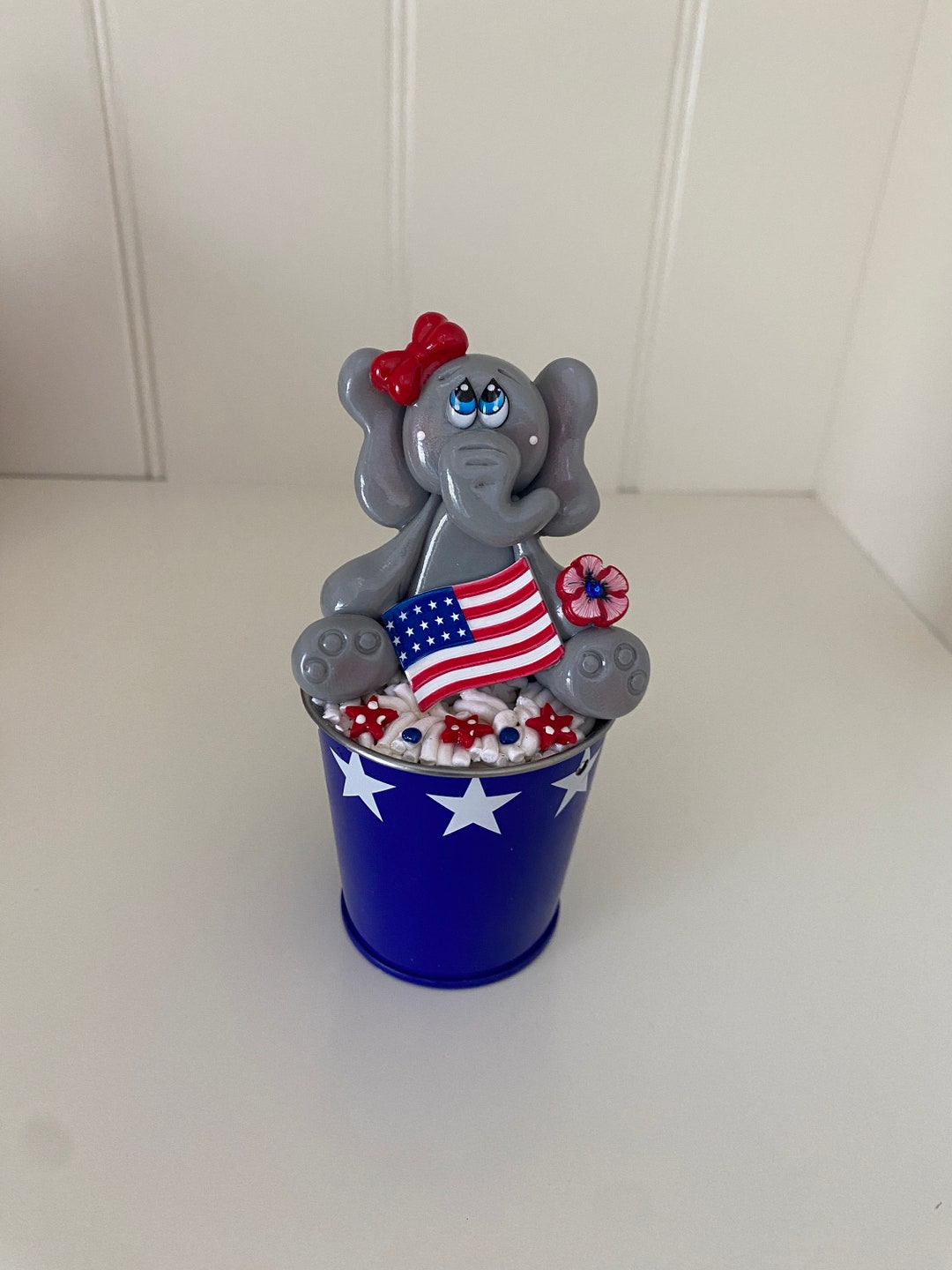 Polymer Clay Patriotic Elephant Sitting in a Miniature Metal Bucket - Etsy