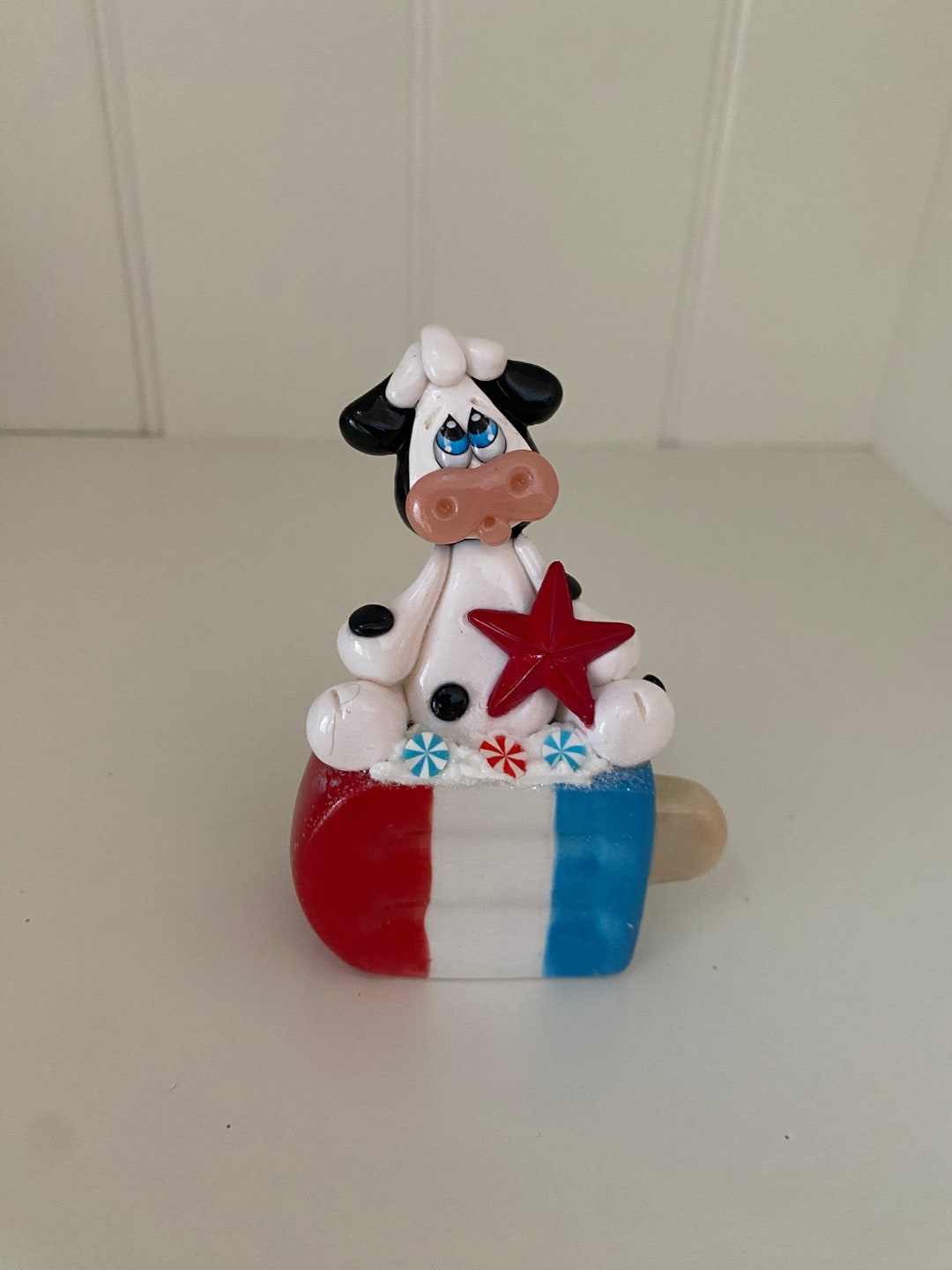 Polymer Clay Patriotic Cow Sitting on a Ceramic Popsicle - Etsy