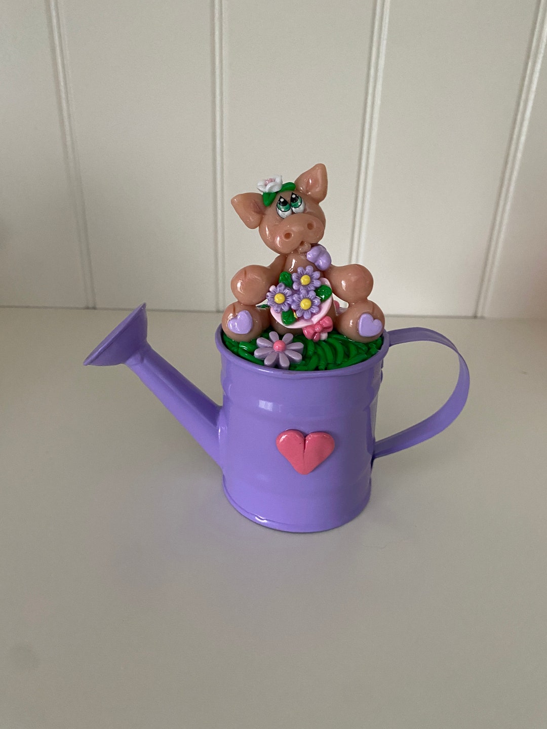 Polymer Clay Pig Sitting in a Metal Watering Can - Etsy