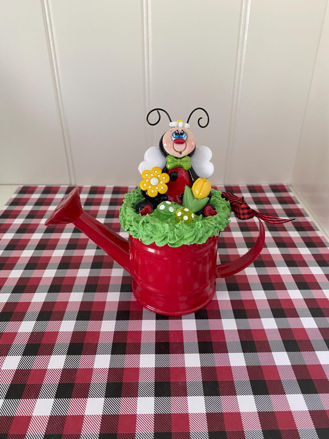 Clay Ladybug, Clay Figures, Ladybug Decor, Garden Decor, Tiered Tray ...